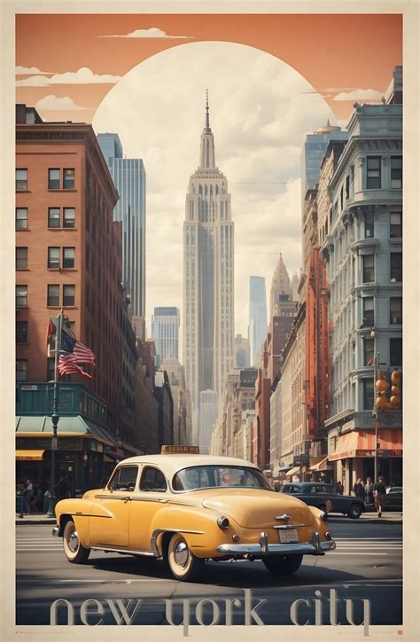 Illustration Artistiques New York City Dreams Vintage Travel Poster