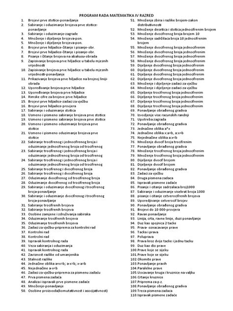 Program Rada Matematika Iv Razred Pdf