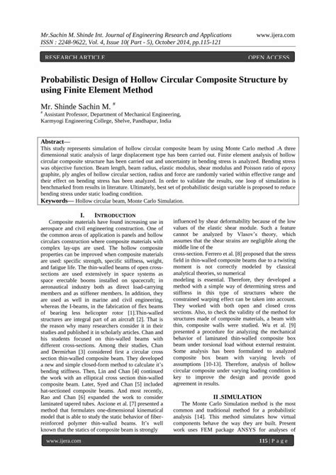 PDF Probabilistic Design Of Hollow Circular Composite Structure By Using Finite Element Method