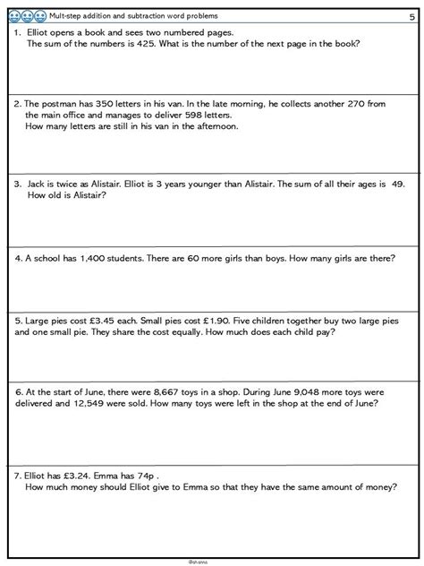 Addition Word Problems Multi Step