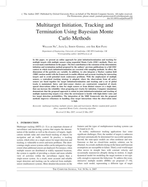 Pdf Multitarget Initiation Tracking And Termination Using Bayesian Monte Carlo Methods