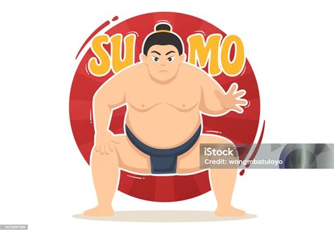 스모 레슬러 그림 싸움 일본 전통 무술 및 스포츠 활동 평면 만화 손으로 그린 방문 페이지 템플릿 경쟁에 대한 스톡 벡터 아트