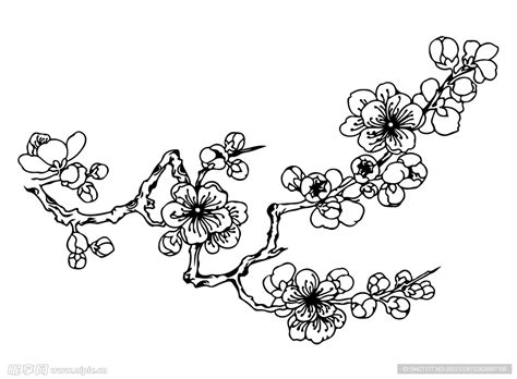梅花国潮手绘插画黑白线稿矢量图设计图 广告设计 广告设计 设计图库 昵图网