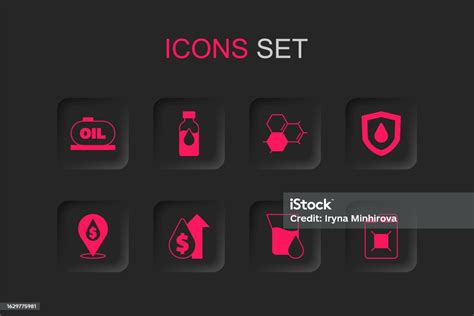 유가 인상 휘발유 시험관 탱크 저장 방패 드롭 휘발유 용기 분자 오일 및 달러 기호 아이콘을 설정합니다 벡터 0명에 대한 스톡 벡터 아트 및 기타 이미지 Istock