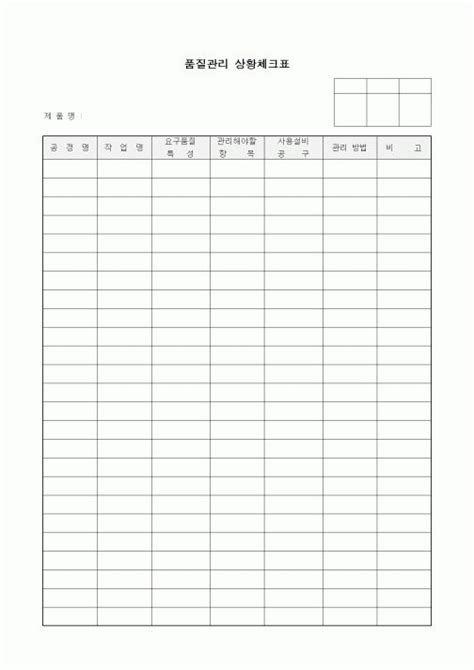 제조생산품질관리상황체크표