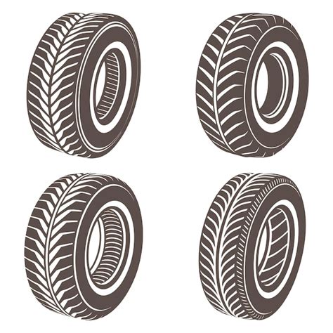 Hand Drawn Shining Car Tyre Collection And Rubber Wheel For Car Silhouette Illustration