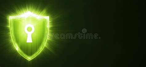 Green Glowing Shield With Keyhole Symbol Representing Security Protection And Digital Safety