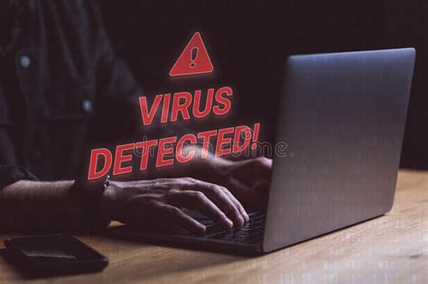 virus detected screen on pc virus malware warning concept stock image