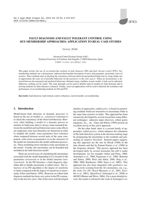 Pdf Fault Diagnosis And Fault Tolerant Control Using Set Membership Approaches Application To