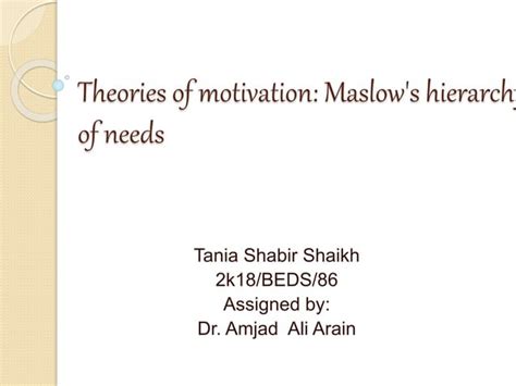 Theories Of Motivation Maslow S Hierarchy Of Needs PPTX Education