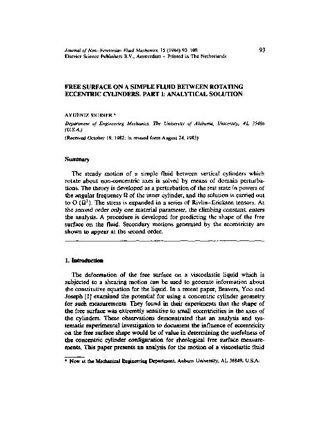 Pdf Free Surface On A Simple Fluid Between Rotating Eccentric Cylinders Part I Analytical