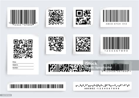 Qr 코드 레이블입니다 바코드 제품 가격 스캔 태그 디지털 데이터 정보 사실적인 끈적 끈적한 용지 시트 상품 재고 식별 그래픽 아이콘 벡터 소매 스티커 세트 바코드에 대한