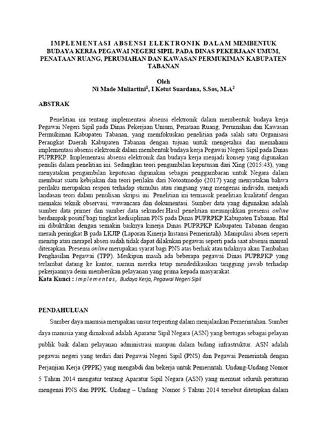 I M P L E M E N T A S Budaya Kerja Pegawai Negeri Sipil Pdf