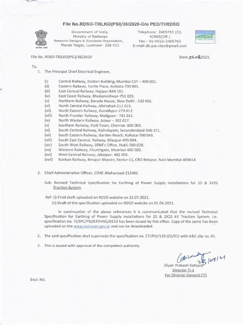 Technical Specification For Earthing Of Power Supply Installations Of 25kv And 2x25kv Ac 50hz