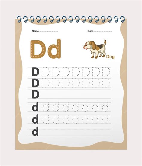삽화가 있는 무료 벡터 알파벳 D 추적 워크시트 프리미엄 벡터