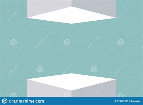 3d Rendering Empty Up And Down White Cube Box With Blue Sapphire Cement Wall Design Background