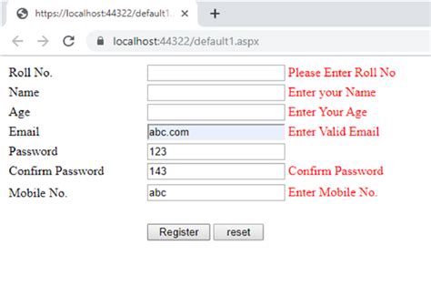 Create A Registration Form To Demonstrate Use Of Various Validation Controls