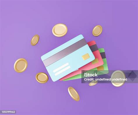 보라색 배경에 금화와 3d 색상 신용 카드 3d 일러스트 렌더링 신용 카드에 대한 스톡 사진 및 기타 이미지 신용 카드 캐시백 금융 개념 Istock