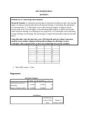 SPSS Homework Summer Docx SPSS HOMEWORK POINTS Problem Set Linear Regression