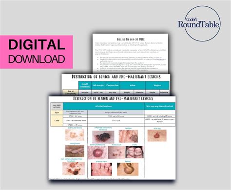Coding Cheat Sheet For Destruction Of Benign And Pre Malignant Lesions Etsy