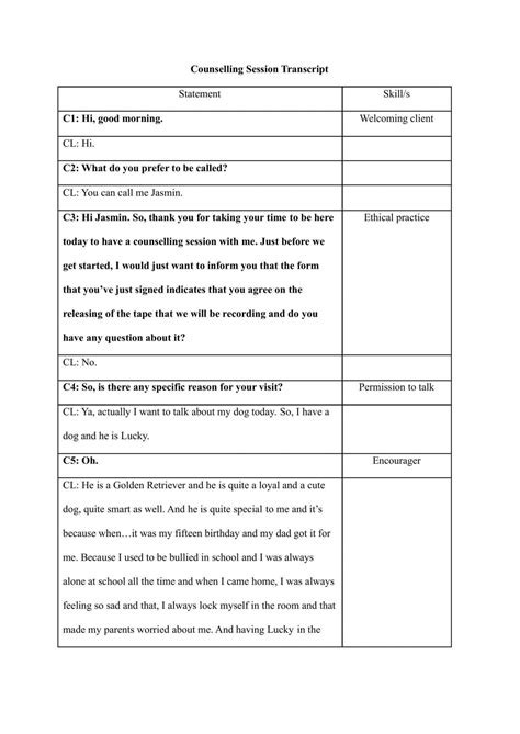 Counselling Transcript And Reflection Psy209 Counselling Help