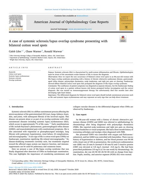 Pdf A Case Of Systemic Sclerosis Lupus Overlap Syndrome Presenting With Bilateral Cotton Wool