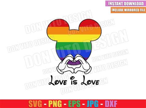 Mickey Love Is Love Lgbt Svg Dxf Png Disney Mouse Head Hands Heart