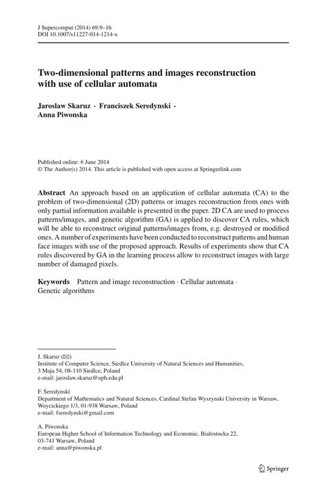 Pdf Two Dimensional Patterns And Images Reconstruction With Use Of Cellular Automata