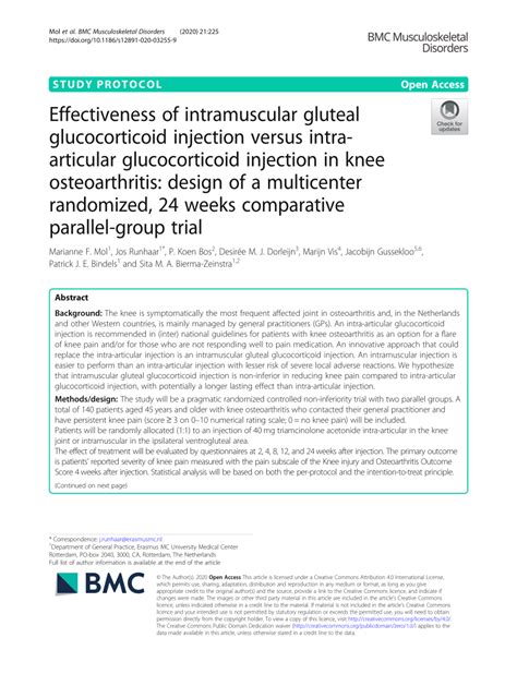 Pdf Effectiveness Of Intramuscular Gluteal Glucocorticoid Injection Versus Intra Articular