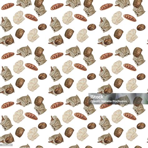 수채화 빵집 패턴입니다 래스터 핸드메이드 포장지 직물 월페이퍼 냅킨 엽서에 사용할 수 있습니다 0명에 대한 스톡 벡터 아트 및 기타 이미지 Istock