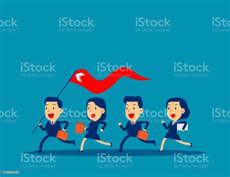 붉은 깃발을 들고 비즈니스 리더 개념 사업 벡터 일러스트 레이 션 팀워크 회피 경영자에 대한 스톡 벡터 아트 및 기타 이미지