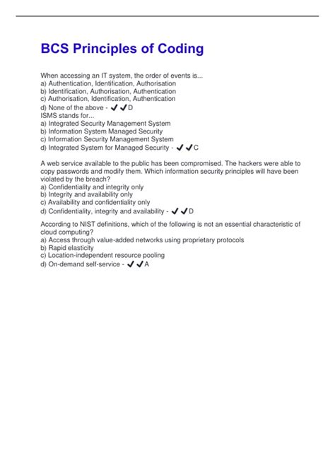 BCS Principles Of Coding Questions And Answers Fully Solved BCS Principles Of Coding