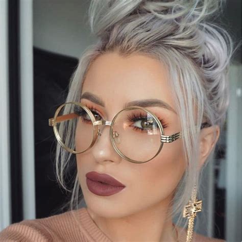 Round Steampunk Clear Lens Sunglasses For Women Alloy Frame Retro Vintage Mirror Sun G