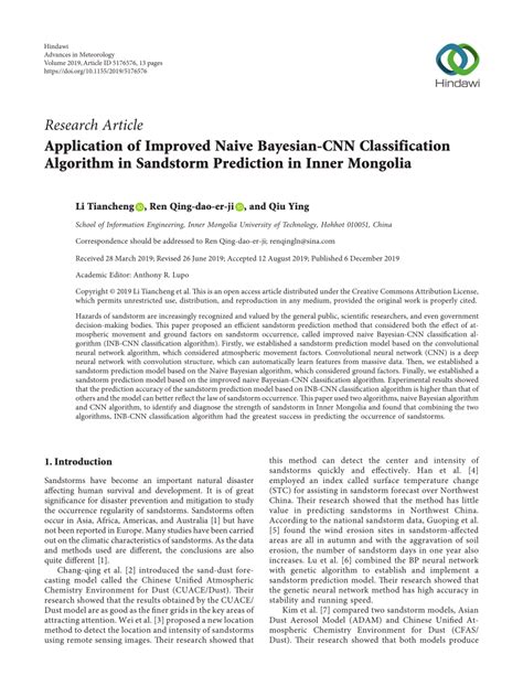 Pdf Application Of Improved Naive Bayesian Cnn Classification Algorithm In Sandstorm
