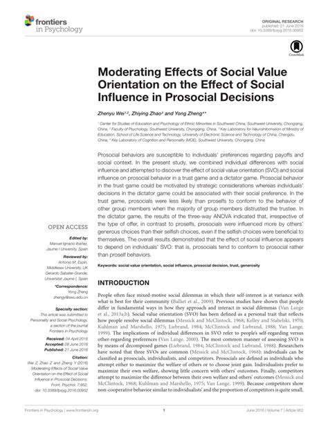 Pdf Moderating Effects Of Social Value Orientation On The Effect Of Social Influence In