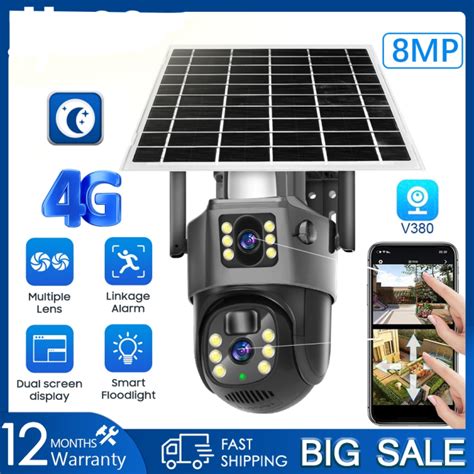 V380 Pro Dual Lens 4g Sim Card Cctv Solar Battery Camera 4k 8mp Solar Cctv 360 Outdoor Use Sim