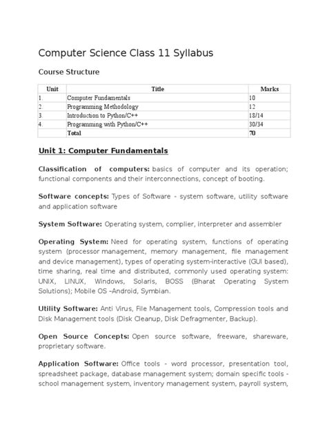 computer science class 11 syllabus pdf array data structure operating system