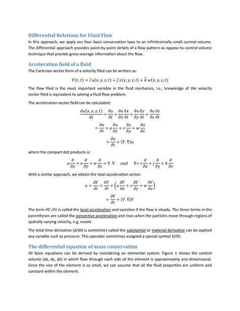Differential Relations For Fluid Flow The Differential Approach Provides Pointbypoint