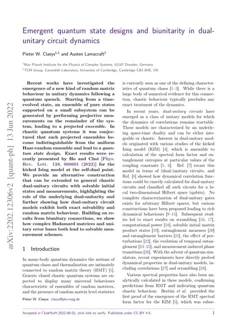 Pdf Emergent Quantum State Designs And Biunitarity In Dual Unitary Circuit Dynamics