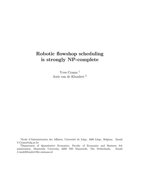 Pdf Robotic Flowshop Scheduling Is Strongly Np Complete