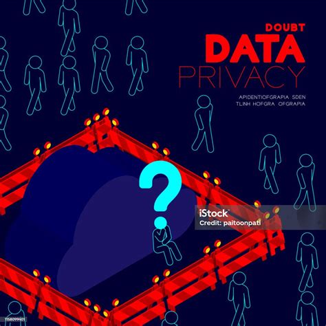 Doubt Data Privacy Problem Concept Man Pictogram Question Mark Head Sitting Isometric Cloud