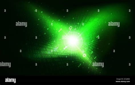 Binary Code In Abstract Futuristic Cyberspace Matrix Shining Green Background With Digital Code