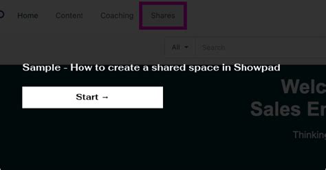 sample how to create a shared space in showpad