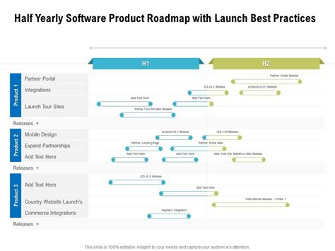 Half Yearly Software Product Roadmap With Launch Best Practices Presentation Graphics