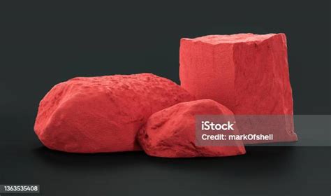 복사 공간 3d 렌더링이 있는 제품 디스플레이를 위한 어두운 배경의 빨간색 바위 0명에 대한 스톡 사진 및 기타 이미지 0명 3차원 형태 거친 Istock