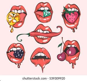 Set Sexy Pop Art Lips Close Stock Vector Royalty Free Shutterstock