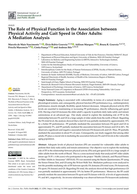 Pdf The Role Of Physical Function In The Association Between Physical Activity And Gait Speed