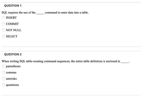 solved question 1 command to enter data into a table sql