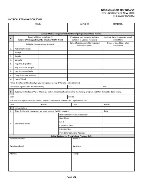 Student Physical Examination Form Nyc College Of Technology Fill