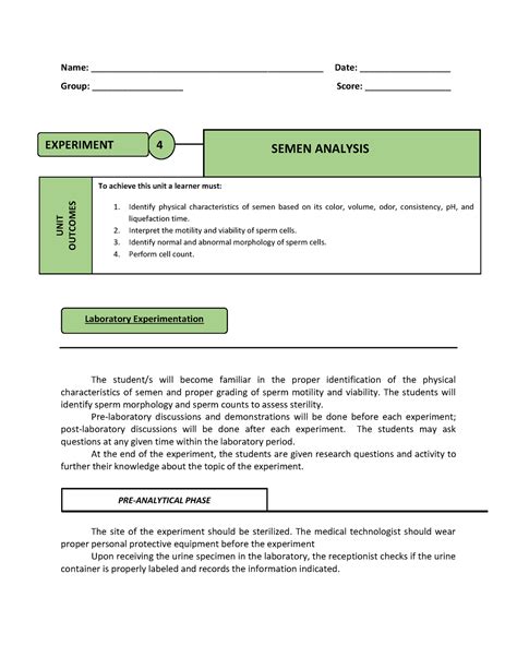 LAB Semen Analysis Lab Sheets Name Date